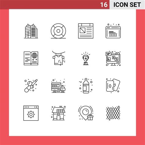 User Interface Pack Of 16 Basic Outlines Of Passport Web App Programming Coding Editable Vector
