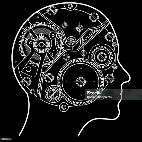 인간의 생각의 메커니즘입니다 그것은 기어와 나사 인간의 머리 안에 있는 시계 메커니즘의 형태로 그려져 개념에 대한 스톡 벡터 아트 및 기타 이미지 Istock