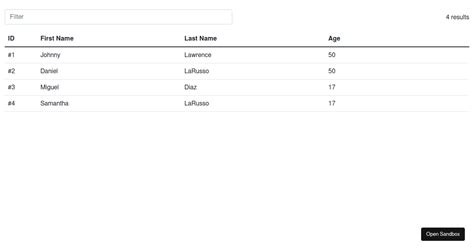 React Simple Table Example Codesandbox