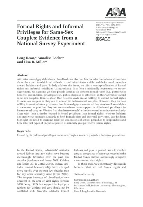 Pdf Formal Rights And Informal Privileges For Same Sex Couples