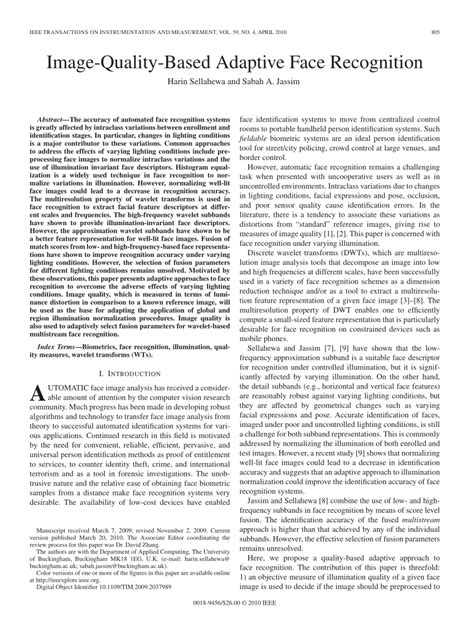 PDF Image Quality Based Adaptive Face Recognition
