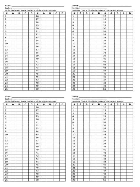 Answer Sheet For Shading 50 Items 4x Long Pdf Tests Social Research