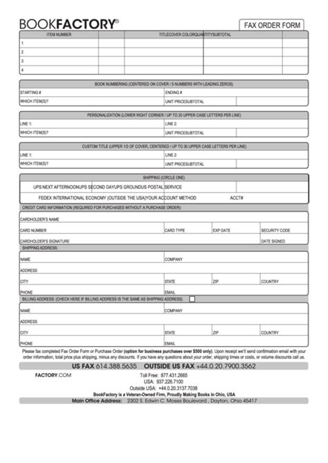 Fax Order Form Printable Pdf Download