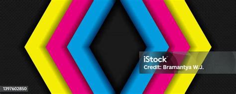 현대 재료 벡터 일러스트 레이 션 Cmyk 색상과 겹쳐진 빈 어두운 검은 색 추상 와이드 스크린 배경 디자인 Cmyk에 대한 스톡 벡터 아트 및 기타 이미지 Istock