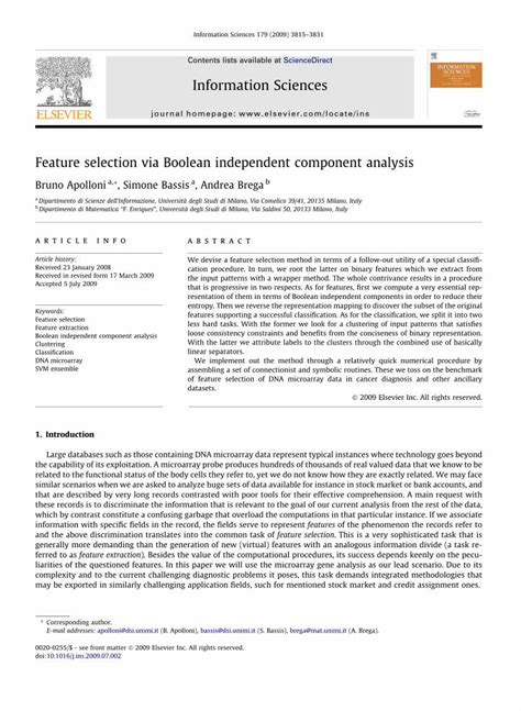 Pdf Feature Selection Via Boolean Independent Component Analysis