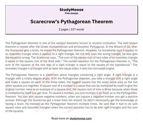 Scarecrows Pythagorean Theorem Free Essay Example