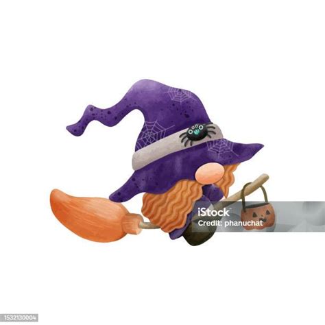 흰색 배경에 수채화 귀여운 그놈 해피 할로윈 파티 벡터 그림 0명에 대한 스톡 벡터 아트 및 기타 이미지 0명 거미 검은