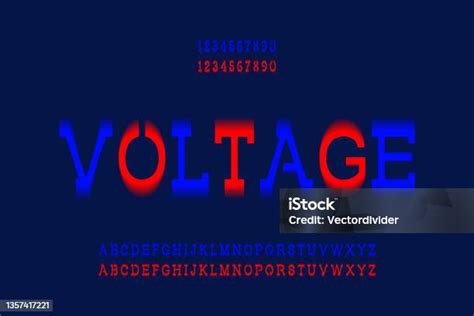 전압 문자 및 숫자 파란색과 빨간색 전기 생생한 글꼴 벡터 격리 영어 알파벳 0명에 대한 스톡 벡터 아트 및 기타 이미지 0