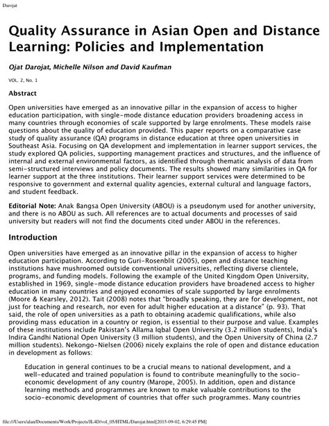 Pdf Quality Assurance In Asian Open And Distance Learning Policies