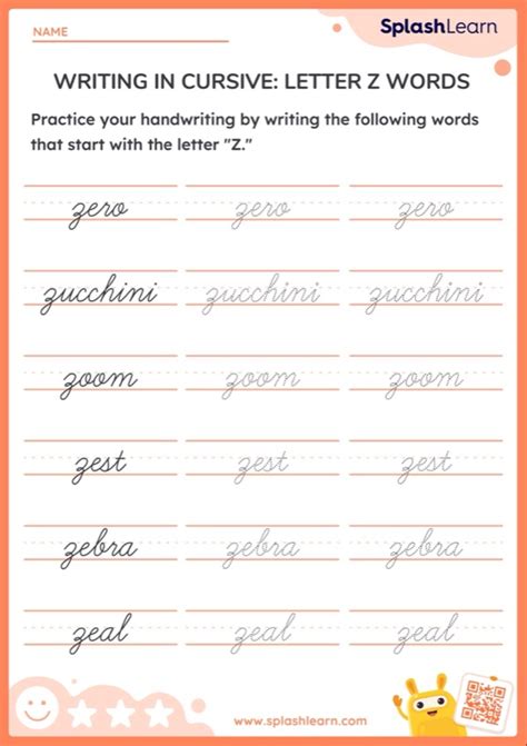 Writing In Cursive Letter Z Words — Printable Ela Worksheet