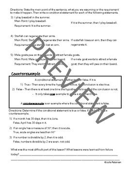 Conditional Statements Hypothesis Conclusion Inductive Reasoning Notes Lesson