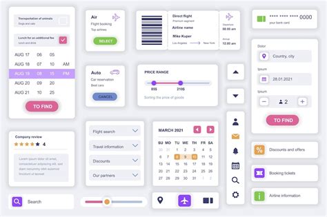 Premium Vector User Interface Elements Set For Booking Mobile App Kit