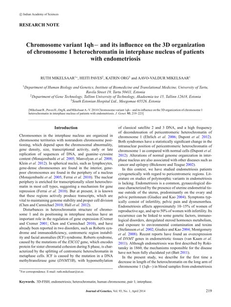 Pdf Chromosome Variant 1qh− And Its Influence On The 3d Organization