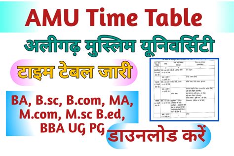 Amu Time Table 2025 Ba Bsc Bcom Download Aligarh Muslim