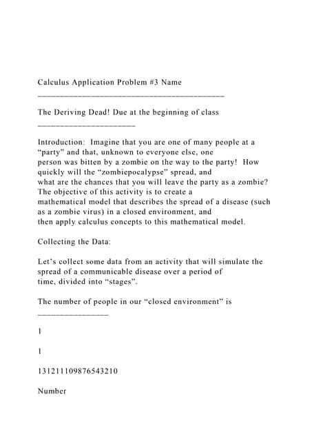 Calculus Application Problem 3 Name Docx