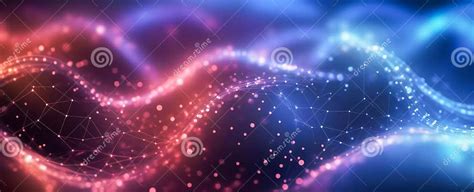 Digital Illustration Of Flowing Abstract Waves With Interconnected Dots And Lines On Gradient