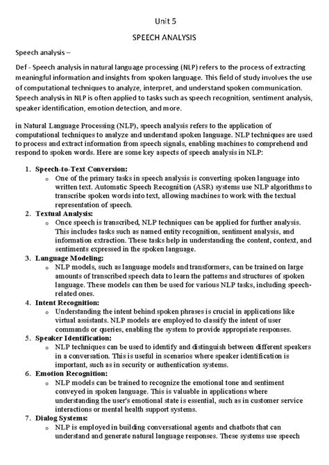 Unit 5 Nlp Self Unit 5 Speech Analysis Speech Analysis Def Speech