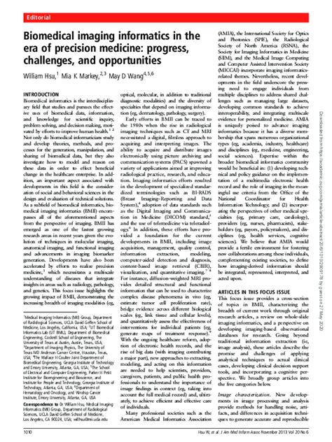 Pdf Biomedical Imaging Informatics In The Era Of Precision Medicine Progress Challenges And