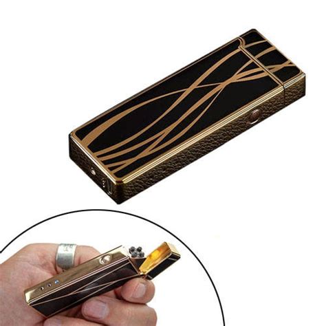 USB зажигалка электронная импульсная 2 дуги Lighter золотая с черным ...