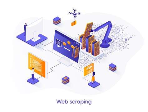 Premium Vector Web Scraping Isometric Illustration With People Characters