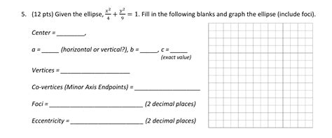 Solved Pts Given The Ellipse Fill In The Chegg