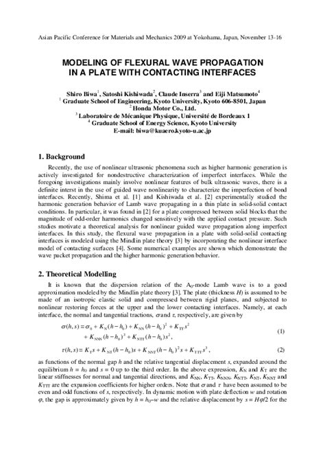 Pdf Modeling Of Flexural Wave Propagation In A Plate With Contacting Interfaces