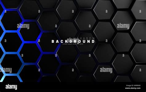 Abstract Black Hexagon Pattern On Blue Neon Background Technology Style Honeycomb Vector