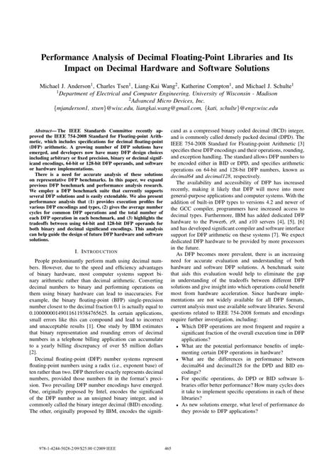 Pdf Performance Analysis Of Decimal Floating Point Libraries And Its