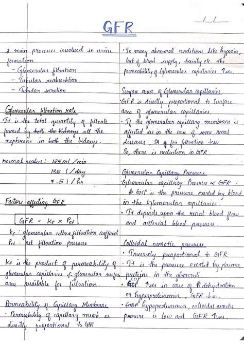 Glomerular Filtration Rate Easy Notes For First Year Bds And Mbbs Gfr