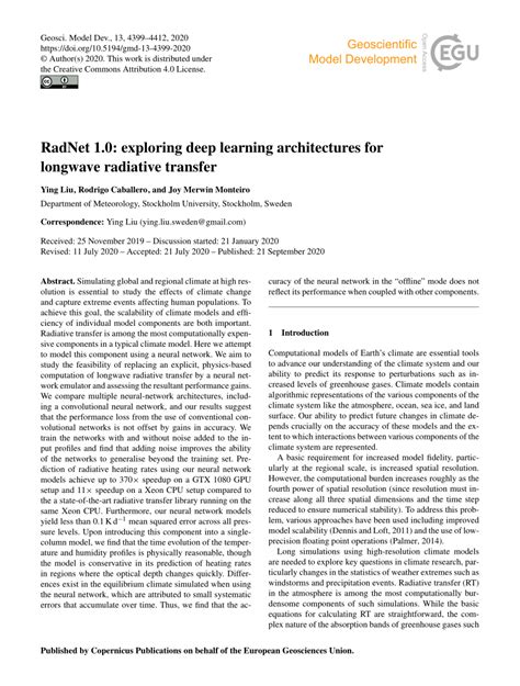 Pdf Radnet 1 0 Exploring Deep Learning Architectures For Longwave Radiative Transfer