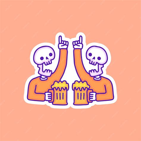 Calaveras Bebiendo Cervezas Ilustración Vector Premium