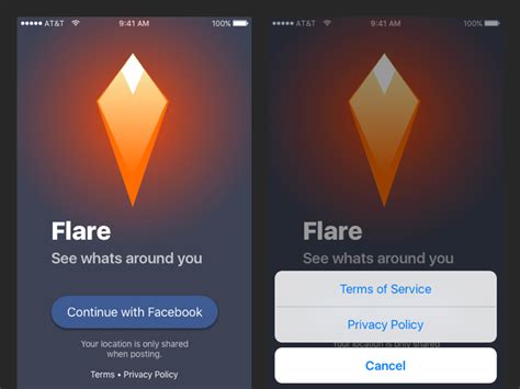 flare ios 1 1 fb auth and tos pp by 7 on dribbble