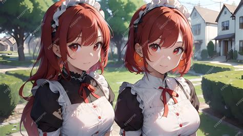 Premium Photo Kawaii Maid Girl Red Hair Anime Art For Wallpaper
