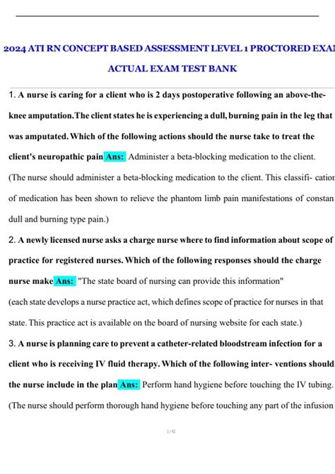 Ati Rn Concept Based Assessment Level 1 Proctored Exam Actual Exam Test