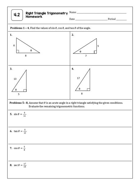 Right Triangle Trigonometry Homework Pdf Trigonometry Triangle