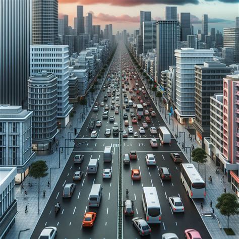 Dynamic Cityscape With Diverse Vehicles And Sunset Sky Ai Art