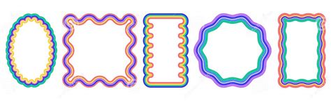 Set Of Colored Squiggle Photo Frames Wiggly Different Shapes Borders With Wavy Scallop Edges