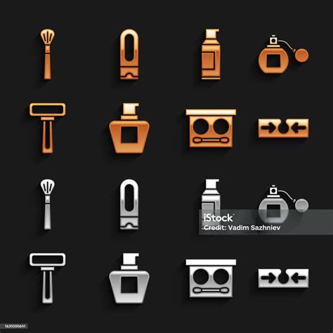 크림 또는 로션 화장품 튜브 향수 여드름 아이섀도우 팔레트 면도기 헤어스프레이용 스프레이 캔 메이크업 브러쉬 및 샴푸 아이콘 병을 설정합니다 벡터 건강 진단에 대한 스톡