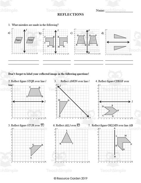 Reflections Worksheet Reflection Math Math Worksheets Coordinate Plane Worksheets
