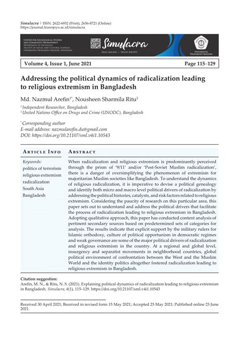 Pdf Addressing The Political Dynamics Of Radicalization Leading To