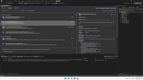 Details For Installed Maui Packages Are Missing Nuget Project Pm Ui