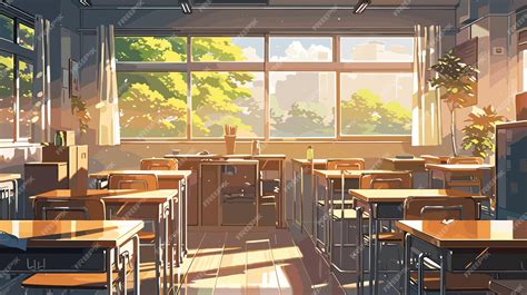 Premium Vector Anime Scene Of A Classroom School With Desks And A