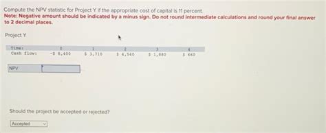 Solved Compute The NPV Statistic For Project Y If The Chegg Com