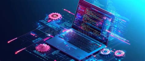 A Futuristic Laptop With Futuristic Code Displayed On The Screen Digital Software Development