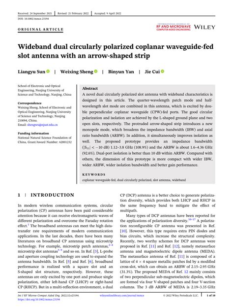 Wideband Dual Circularly Polarized Coplanar Waveguide‐fed Slot Antenna