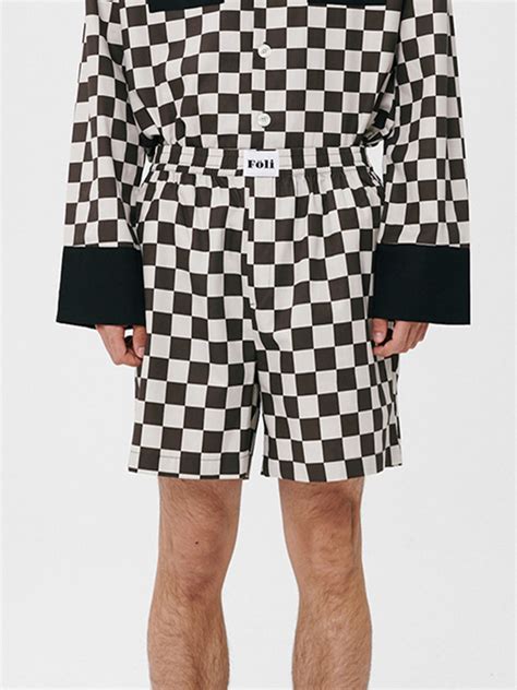 남 블랙 그리드 파자마 반바지 Eternal Journey