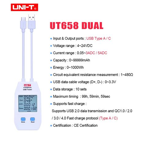 UNI-T UT658A UT658C UT658Dual USB Type C Type A interface Tester for ...