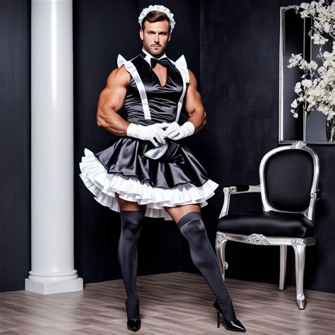 A Muscular Man In A Shiny Satin Ruffled Maid Dress With Long By Pelasgos Yahoo Com Playground