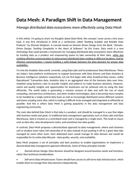 Pdf Data Mesh A Paradigm Shift In Data Management