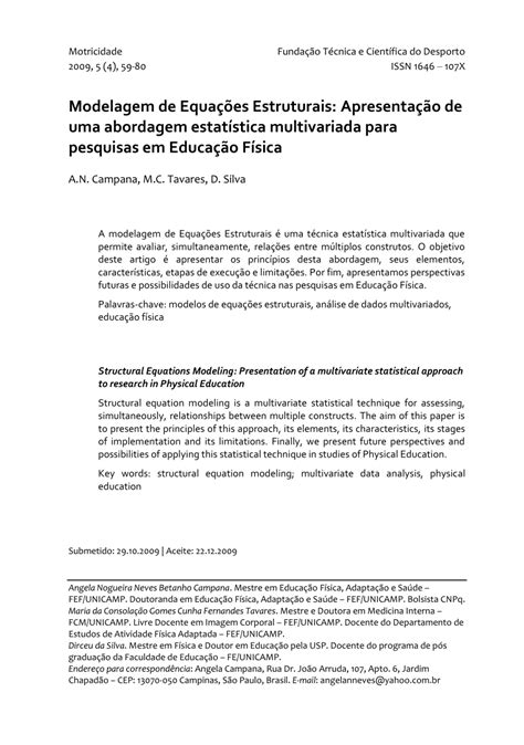 Pdf Structural Equations Modeling Presentation Of A Multivariate